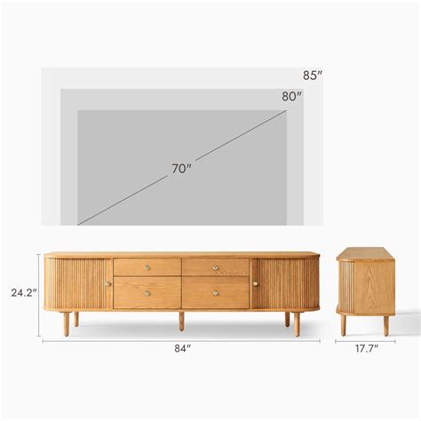 Tristan 84 Inch Natural Solid Oak Tambour Door Tv Stand With 4 Drawers