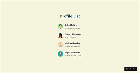 React Profile List Codesandbox