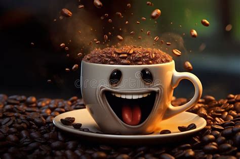 Cute Happy Coffee Cup Cartoon Character Illustration Stock Illustration