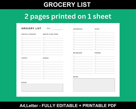 Editable Grocery List Grocery List Template Food Shopping List Grocery List Printable To Do