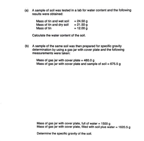 Solved A A Sample Of Soil Was Tested In A Lab For Water Chegg