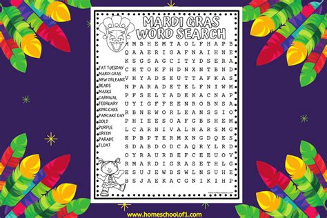 Free Mardi Gras Word Search Printable
