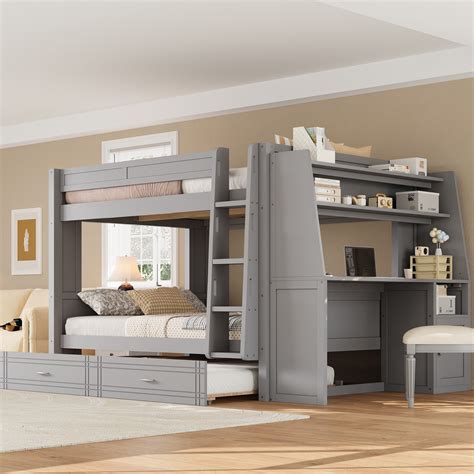 Harper And Bright Designs Full Size Bunk Bed With Desk And Storage Space
