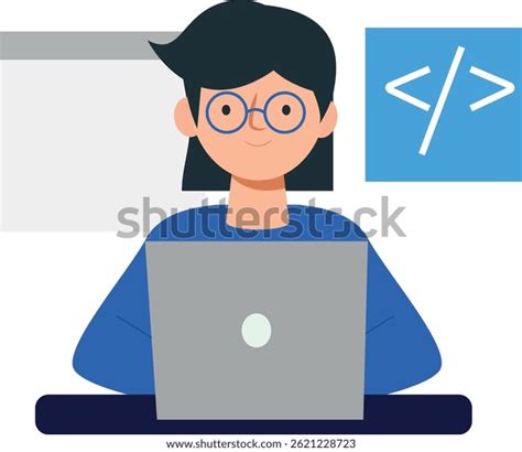 Woman Programmer Person Programming On Her Stock Vector Royalty Free 2621228723 Shutterstock