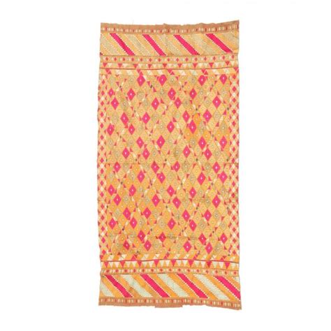 An Indian Punjab Phulkari Silk Embroidered Textile With Diamond Pattern