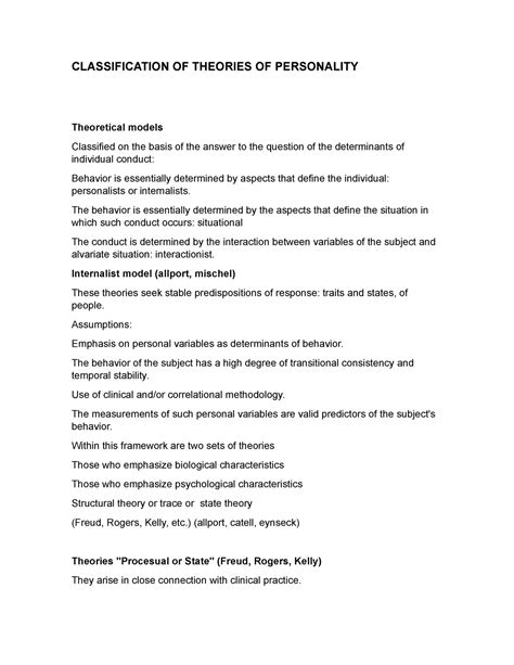 Classification Of Theories Of Personality Classification Of Theories