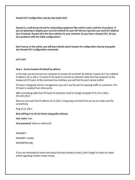 Huawei Olt Configuration Step By Step Guide 2023 Pdf Computer