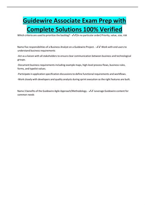 Guidewire Associate Exam Prep With Complete Solutions 100 Verified Associate Stuvia Us