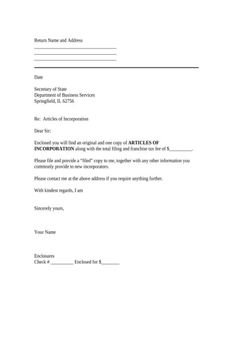 Arrange Sample Transmittal Letter For Articles Of Incorporation