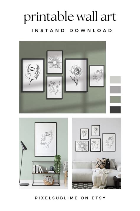 Japandi Printable Wall Art Set Of 5 Line Drawing Woman Face Abstract