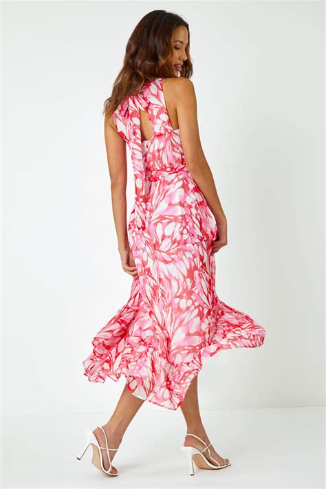 Pink Halter Neck Butterfly Print Dress Roman Uk