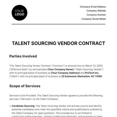 Free Talent Sourcing Vendor Contract Hr Template To Edit Online