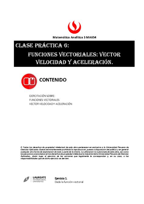 Clase Práctica 6 Funciones Vectoriales Vector Velocidad Aceleración