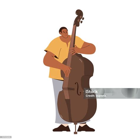 Pemain Double Bass Pria Profesional Tampil Dengan Ilustrasi Vektor
