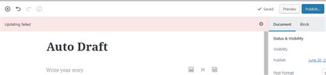 updating failed message in wordpress using gutenberg [solved]