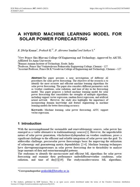 Ahybridmachinelearningmodelforsolarpowerfo Pdf Machine