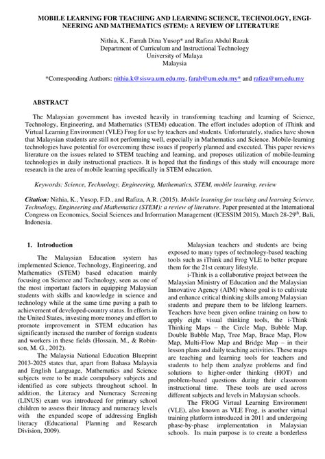 Pdf Mobile Learning For Teaching And Learning Science Technology Engineering And Mathematics