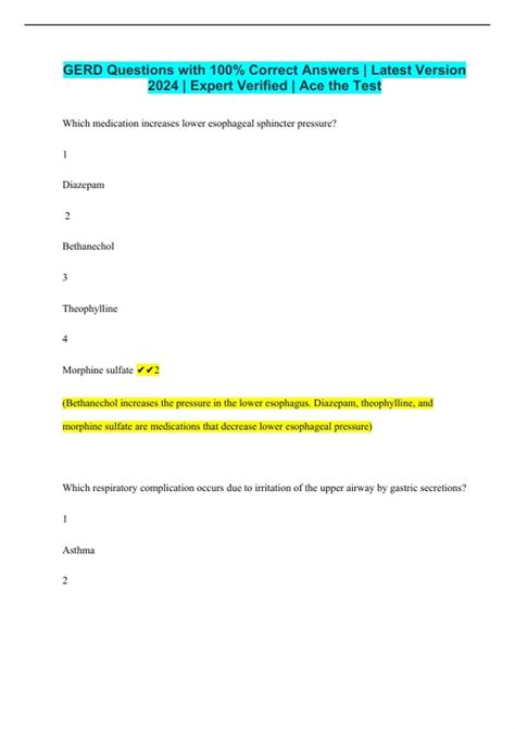 Gerd Questions With 100 Correct Answers Latest Version 2024 Expert Verified Ace The Test