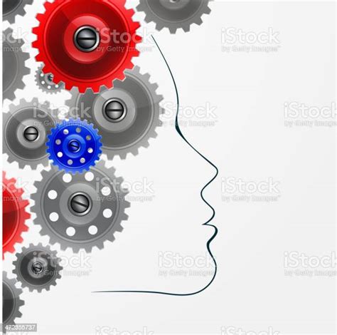 Gears 및 얼굴 기계 부분에 대한 스톡 벡터 아트 및 기타 이미지 기계 부분 사람 얼굴 여자 Istock