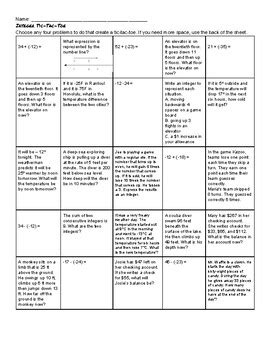 Tic Tac Toe Integers By I Can Math Teachers Pay Teachers