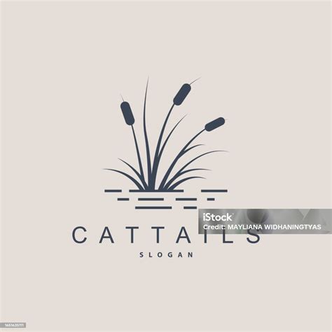 개울과 Cattails 강 로고 잔디 디자인 간단한 미니멀리스트 일러스트레이션 벡터 템플릿 부들에 대한 스톡 벡터 아트 및 기타