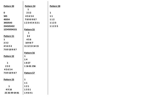 number patterns table