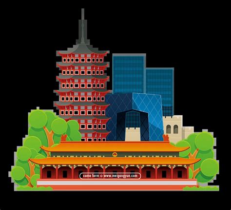 北京天安门 地标 扁平风格 大楼 城市楼房 建筑png 卡通世界名胜建筑 花瓣网