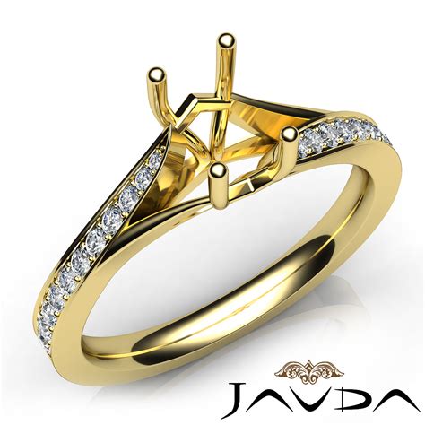 Pave Setting Diamond Engagement Emerald Cut Semimount Ring 14k Gold 0