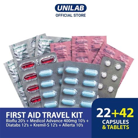 First Aid Travel Kit Bioflu 20s Medicol Advance 400mg 10s Diatabs 12s Kremil S 12s Allerta