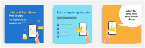 3d 만화 스타일 소셜 미디어 유익한 모바일 채용 앱 팁 게시물 배너 템플릿 레이아웃 디자인 핸드 홀딩 스마트폰은 전자 메일로 작업 개념을 적용 합니다 새로운에 대한 스톡