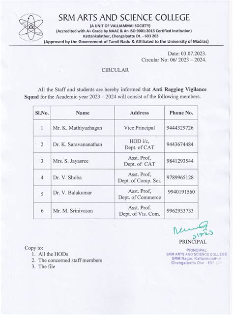 Circular No 05 28 2023 2024 Srm Arts And Science College