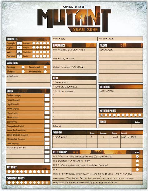 Mutant Year Zero Form Fillable Character Sheet Printable Forms Free
