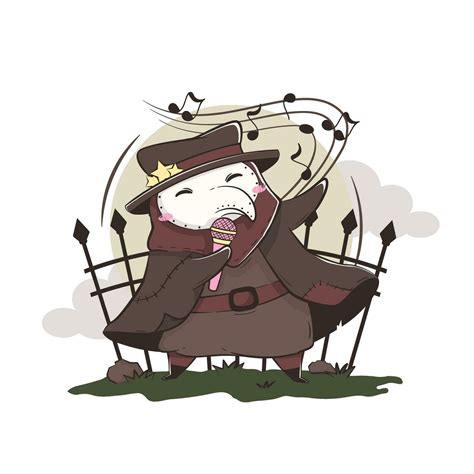 Cute Kawaii Plague Doctor Sings Karaoke Into A Microphone Near The