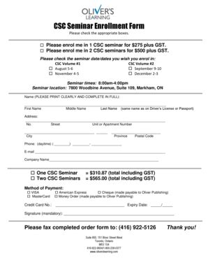 Fillable Online CSC Seminar Enrollment Form Fax Email Print PdfFiller