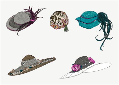 复古女士帽子插图矢量集由查尔斯·马丁的艺术作品混合而成素材 高清图片 摄影照片 寻图免费打包下载