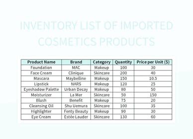Free Item List Templates For Google Sheets And Microsoft Excel Slidesdocs