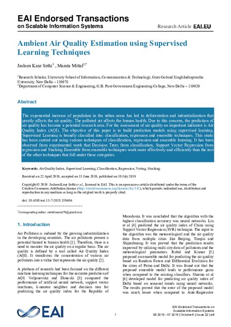 pdf ambient air quality estimation using supervised learning