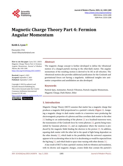 Pdf Magnetic Charge Theory Part 4 Fermion Angular Momentum