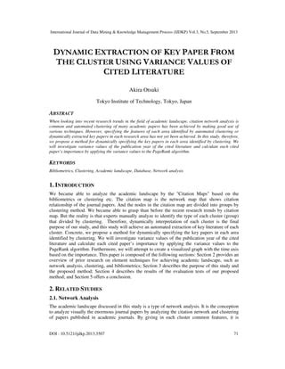 Dynamic Extraction Of Key Paper From The Cluster Using Variance Values Of Cited Literature PDF