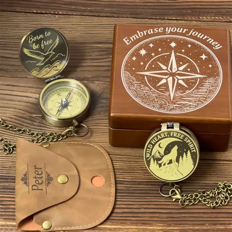 Engraved Brass Compass T Personalized Keepsake For Men