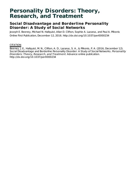 Pdf Social Disadvantage And Borderline Personality Disorder A Study