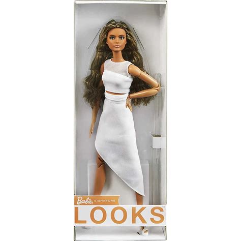 Barbie Signature Looks Doll Fully Posable Fashion Doll Wearing White Dress Blond Brown Hair Doll