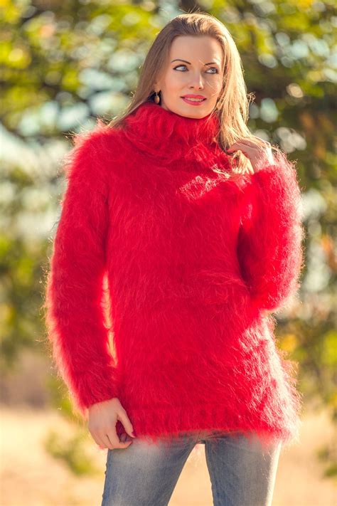 Supertanya Red Mohair Sweater Fuzzy Tunic Hand Knitted Fluffy Etsy