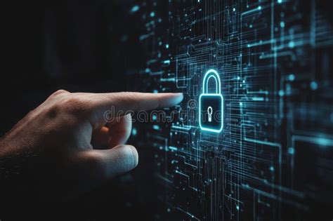 Cybersecurity Concept Human Hand Interacting With Digital Lock Icon On Virtual Screen For Data