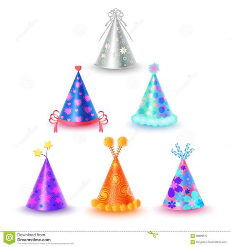 Set Of Different Festive Caps In Cartoon Style Stock Vector Illustration Of Isolated Happy