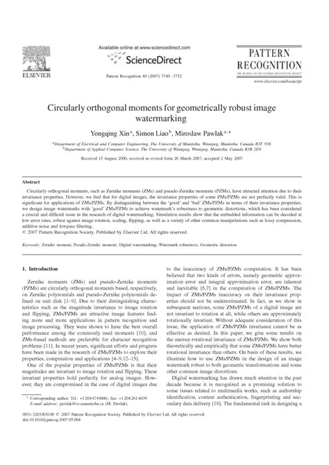 pdf circularly orthogonal moments for geometrically robust image