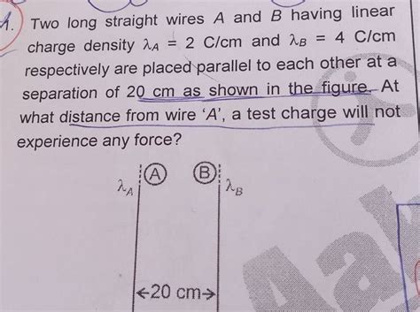 1 two long straight wires a and b having linear charge density λa 2c cm