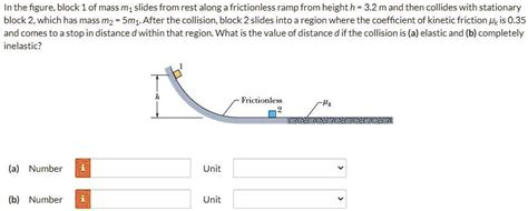 Solved In The Figure Block 1 Of Mass M1 Slides From Rest Along A