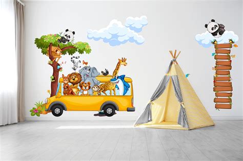 Naklejki na ścianę dla dzieci 41054 zwierzęta safari wesoły autobus