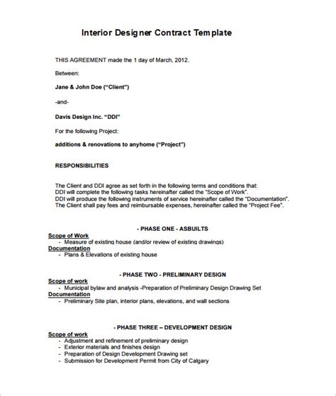 Interior Design Contract Template Free Download